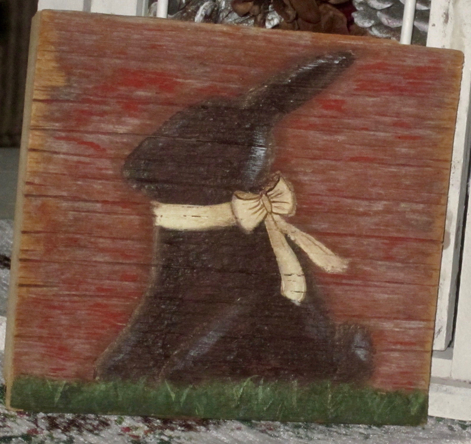 *~*PRIMITIVE*~* HP FOLK ART PRIM CHOCOLATE BUNNY *~* OLD RECLAIMED WOOD ...