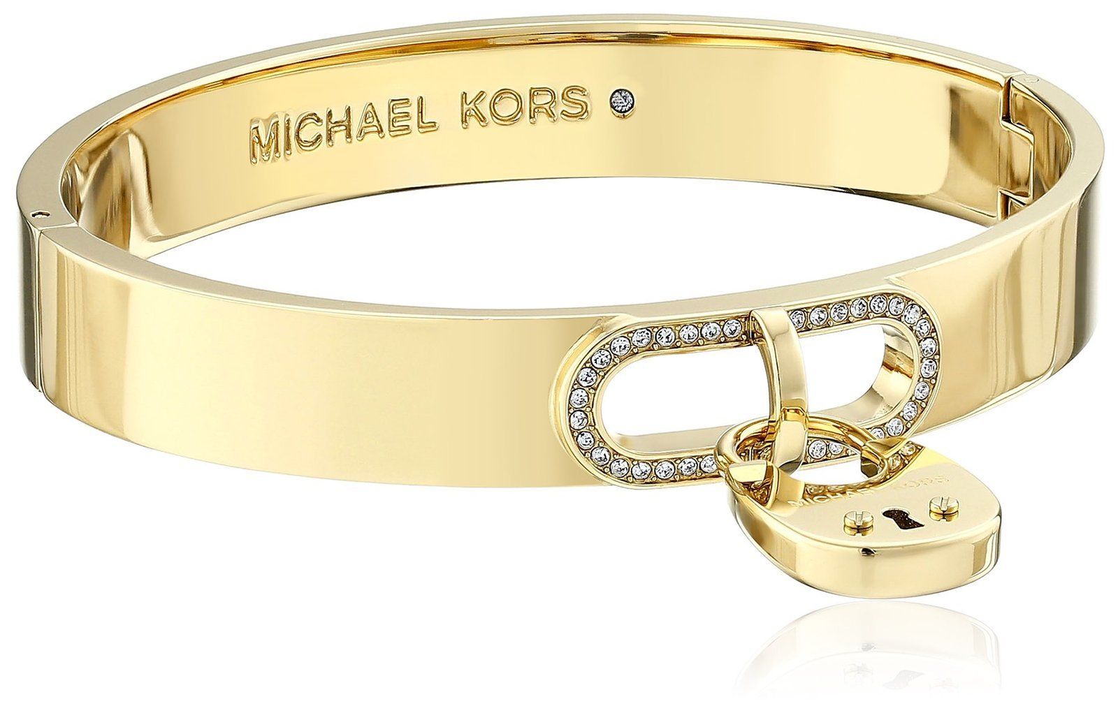 NEW MICHAEL KORS MK HINGED GOLD-TONE PADLOCK PAVE BANGLE BRACELET w ...