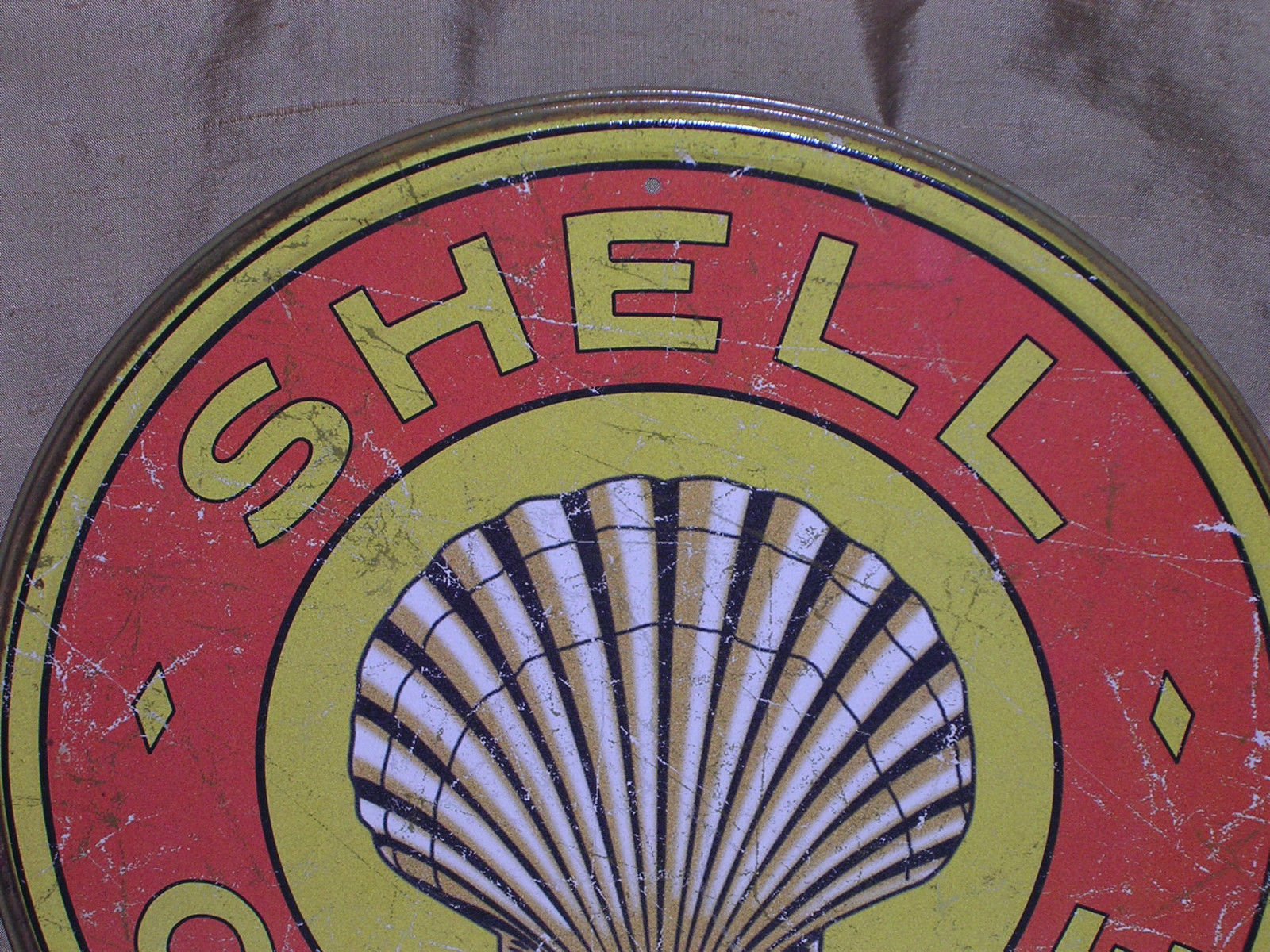 VINTAGE ANTIQUE SHELL STYLE METAL SIGN OIL GAS STATION PUMP TIN ART ...