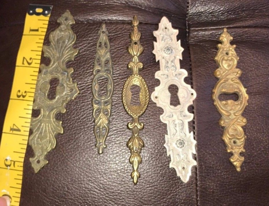 VINTAGE, ANTIQUE, FURNITURE KEY HOLE COVERS, BRASS, BEAUTIFUL Set ...