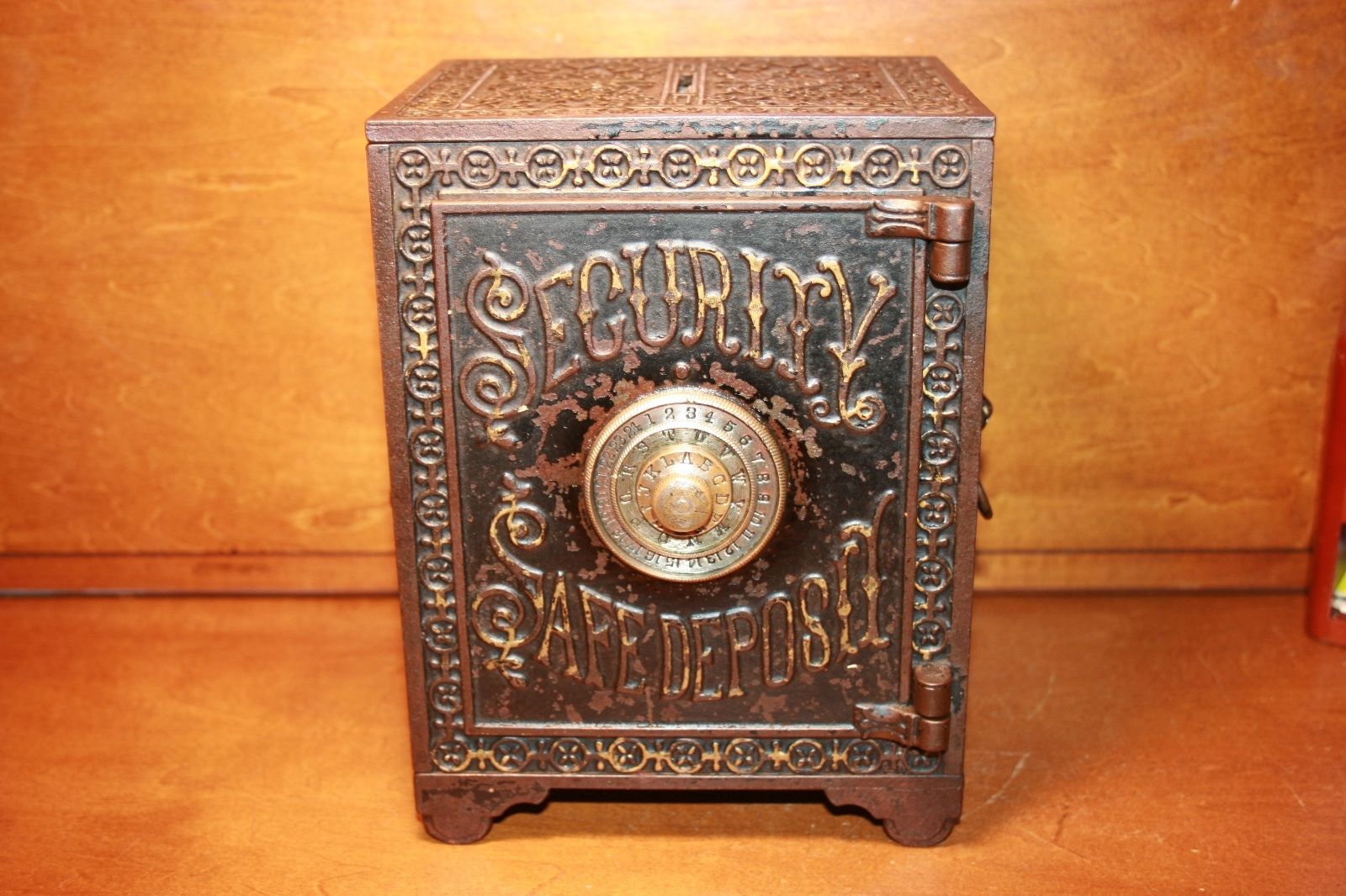 Large Antique Cast Iron Security Safe Deposit Combo Bank w/ Lion Heads ...