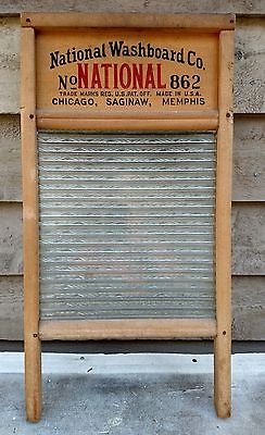 VINTAGE NATIONAL WASHBOARD / SCRUB BOARD 862 GLASS PANEL TOP NOTCH ...