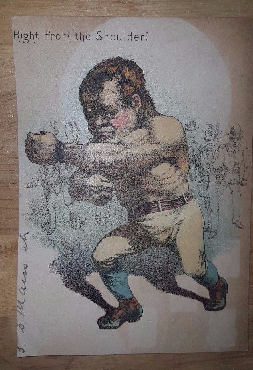 1880s Bare Knuckle Boxing VICTORIAN Antique TRADE CARD Boxer Caricature ...