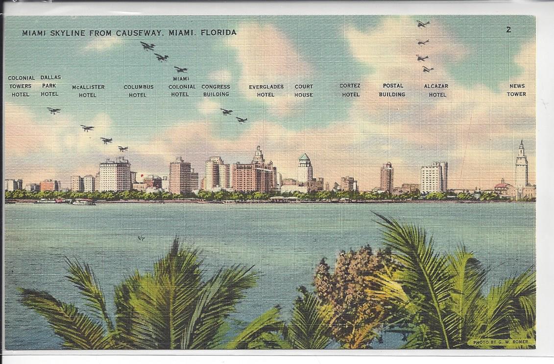 ca. 1940s Miami, FL Skyline from Causeway Postcard -- Antique Price ...