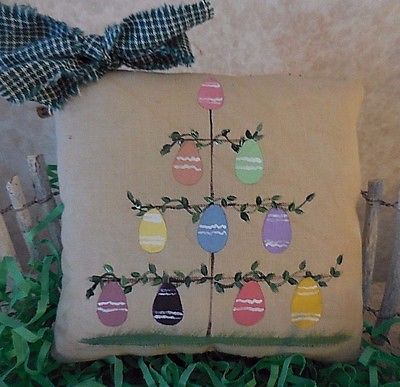 Primitive EASTER Pillow Tuck Folk Art Easter Egg Tree Wall Hanging ...