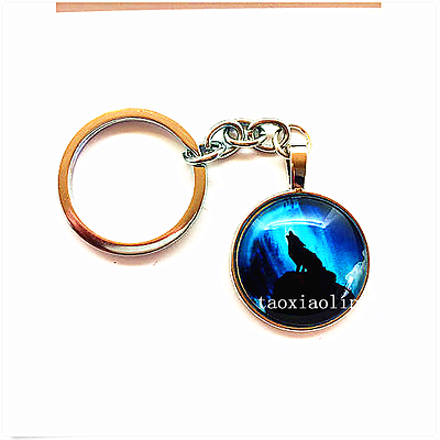 Vintage wolf Keychain Cabochon Tibetan silver Glass Metal Key Ring 2 ...