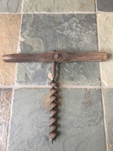 ANTIQUE FARM TOOL BARN BEAM AUGER PRIMITIVE 1" BIT HAND DRILL WOOD ...