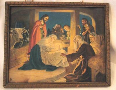 Antique/Vintage 1920''s-1940''s Lithograph Print- THE NATIVITY-Framed ...
