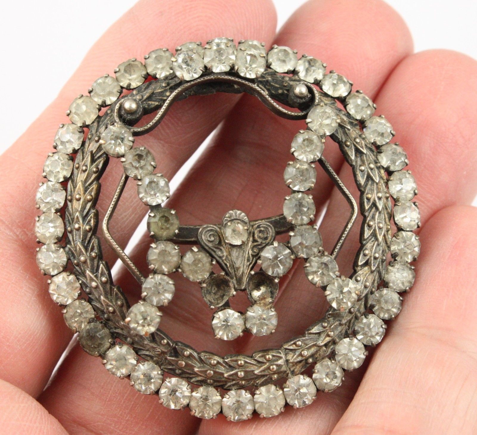 Antique Victorian circa 1890 white metal paste stone hat pin top ...