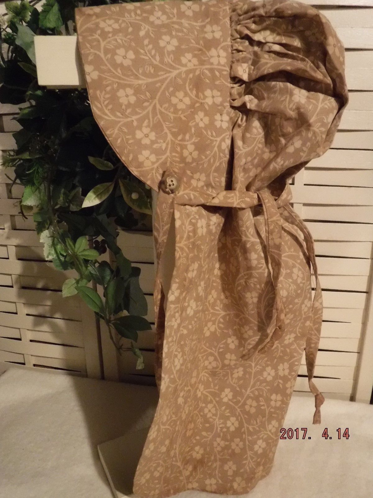 primitive tea stained prairie bonnet light tan on tan calico cotton ...