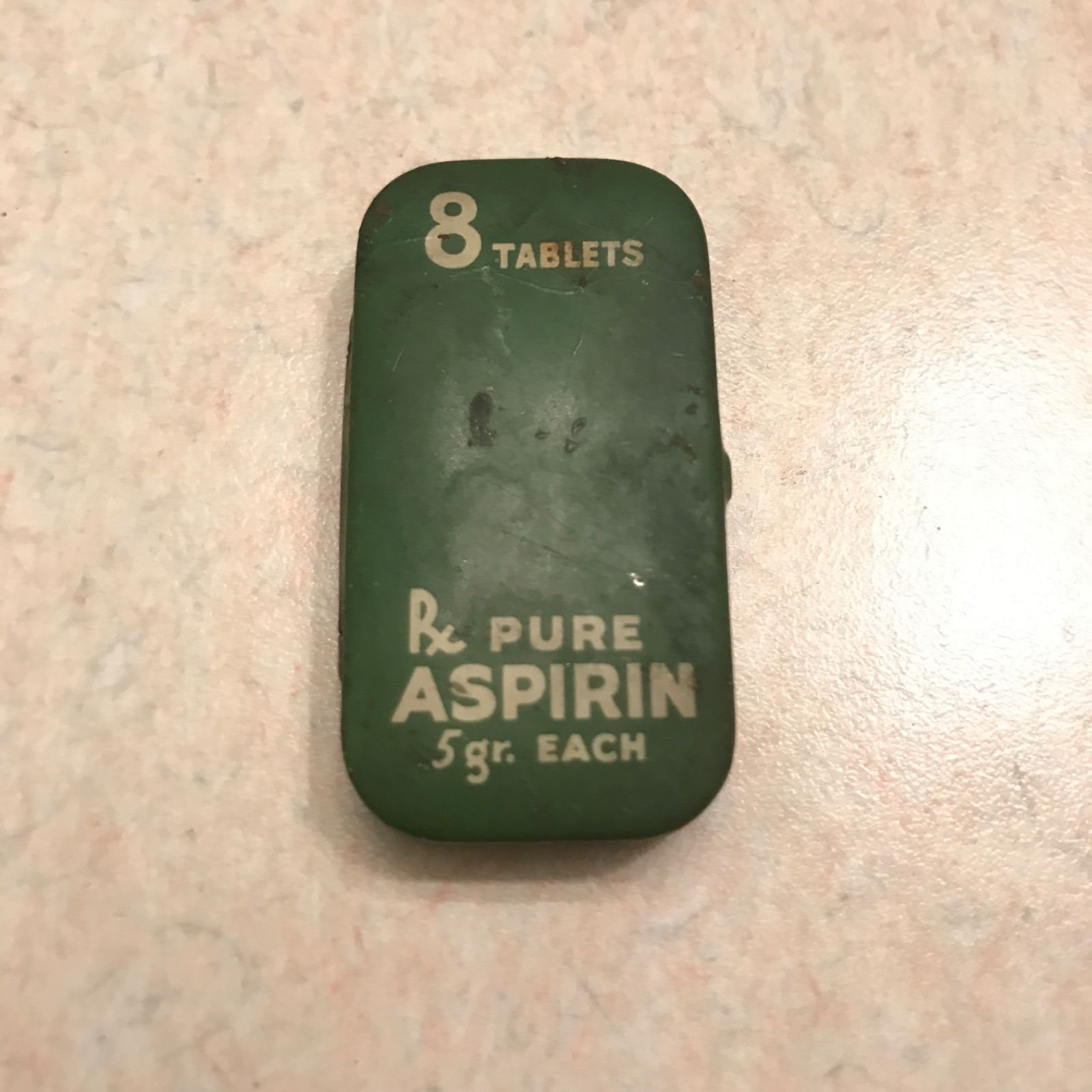 vintage antique rx pure aspirin tablets tin green made in USA ...