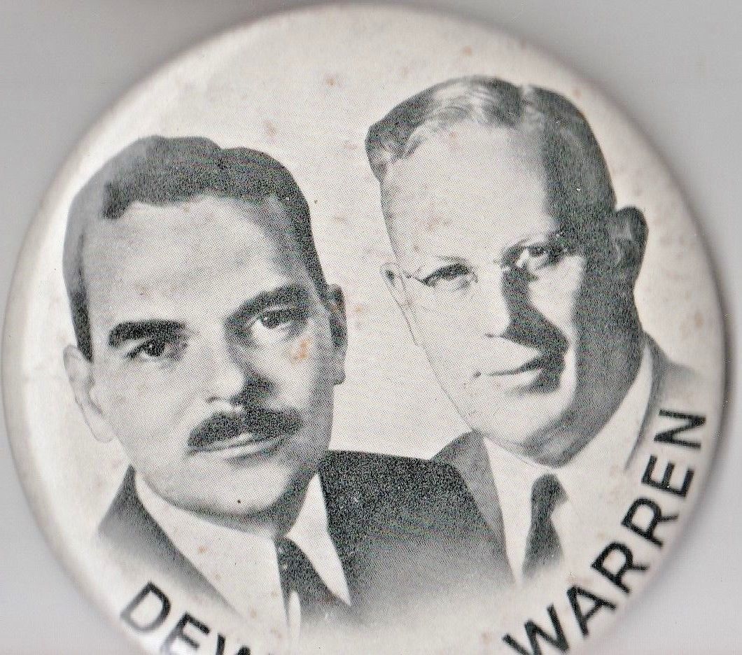3 1/2" Button DEWEY WARREN Pin 1948 Truman President Campaign Political ...