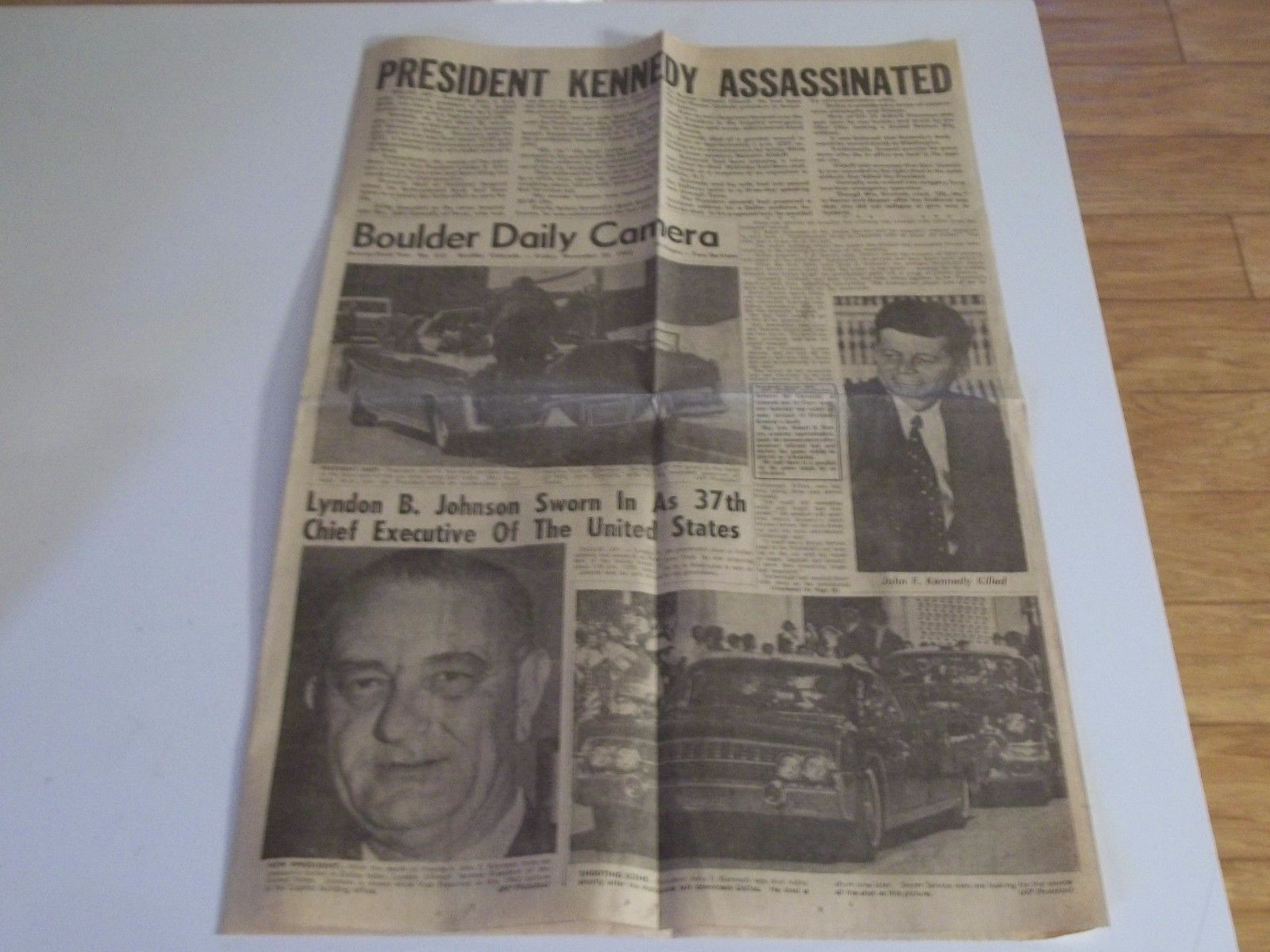 Original Nov 22, 1963 BOULDER DAILY CAMERA Newspaper JFK ASSASSINATION ...