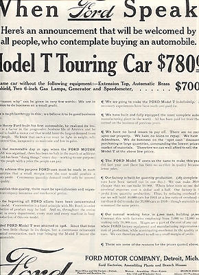 1910 Original Early FORD MODEL T Big 2-Pg AD. When FORD Speaks the ...