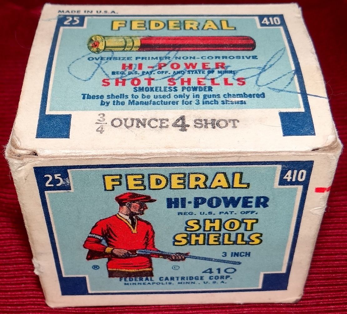 FEDERAL HI-POWER SHOT SHELL BOX Vtg 410 ga. 3" Cartridge Shotgun Ammo ...