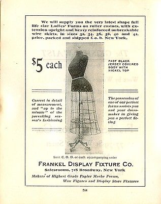 1906 WD Ads FRANKEL Display Fixture Co Dress Form Papier Mache Form Wax ...