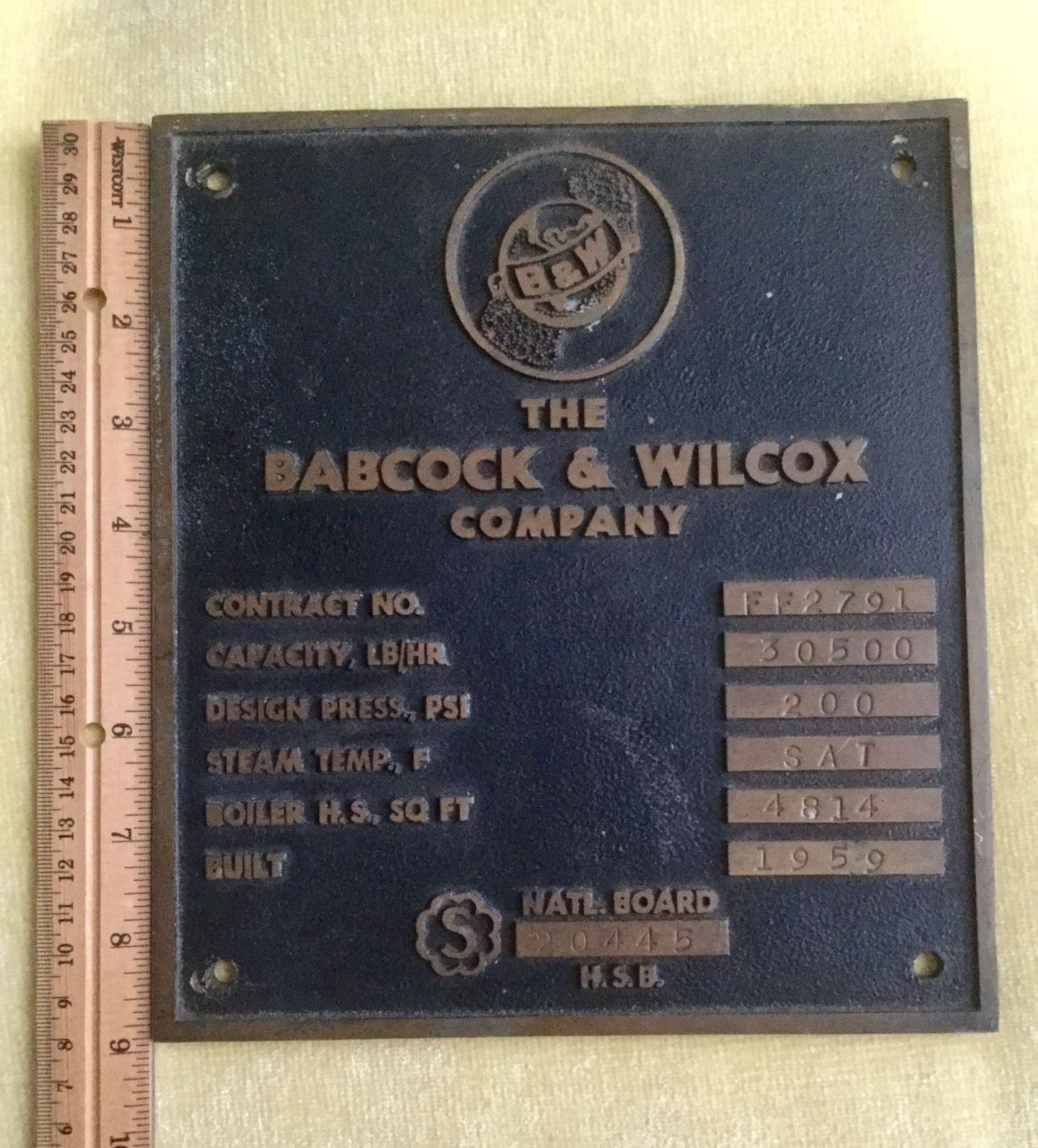 Vintage 1959 Babcock & Wilcox Sign, Cast Iron and Brass, Unique Piece ...
