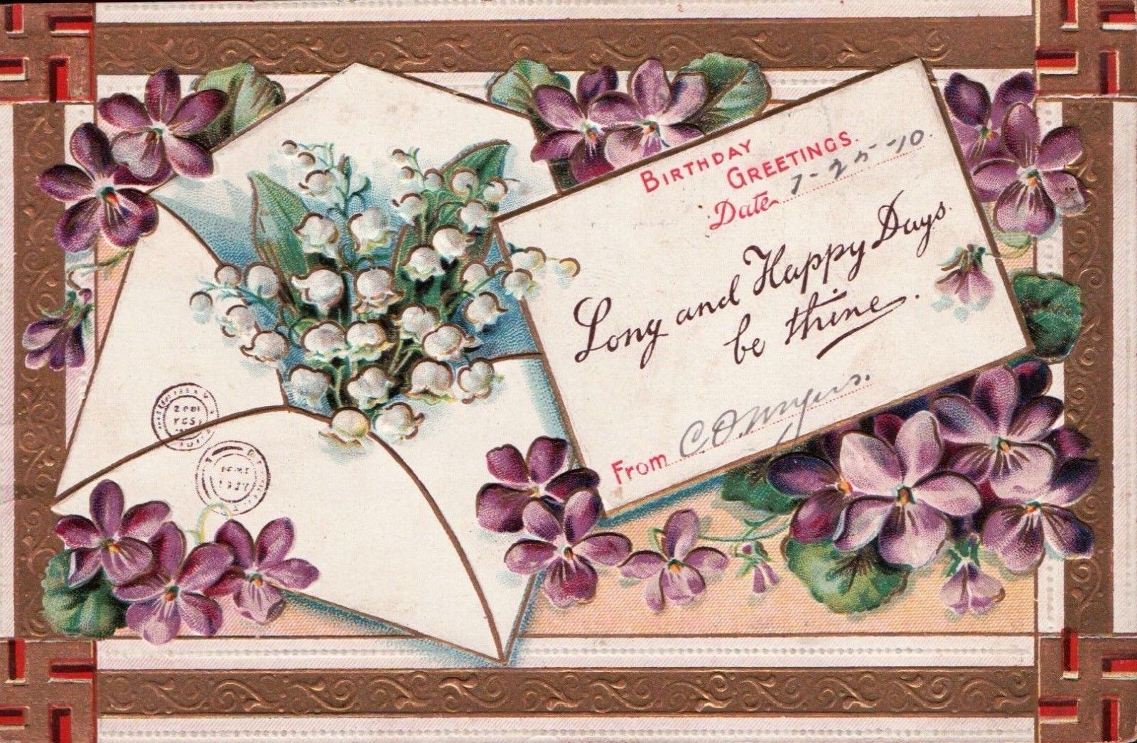 1910 LILY OF THE VALLEY, Envelope, VIOLETS Swastika Corners Vintage ...