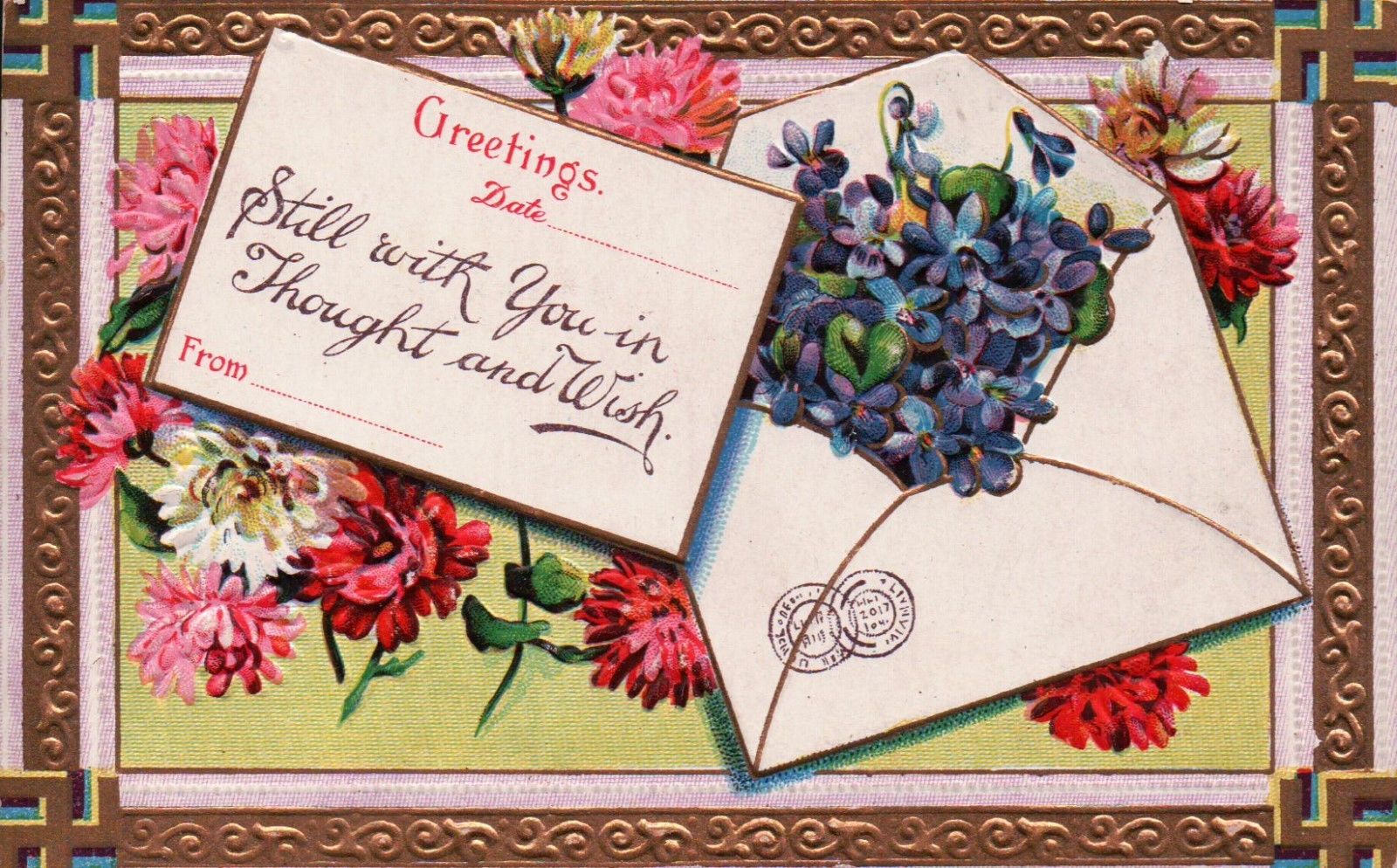 VIOLETS, Envelope, MUMS Swastika Corners Vintage Postcard -- Antique ...