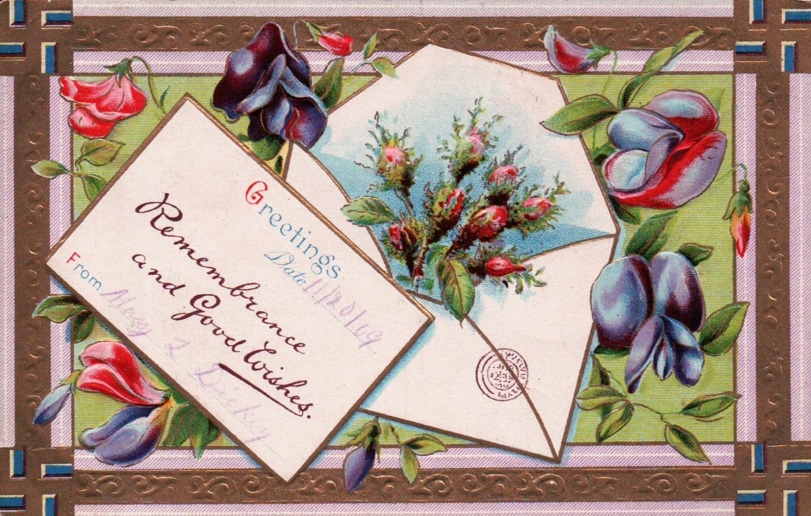 SWEET PEAS, Flowers, Envelope Swastika Corners Vintage Postcard ...