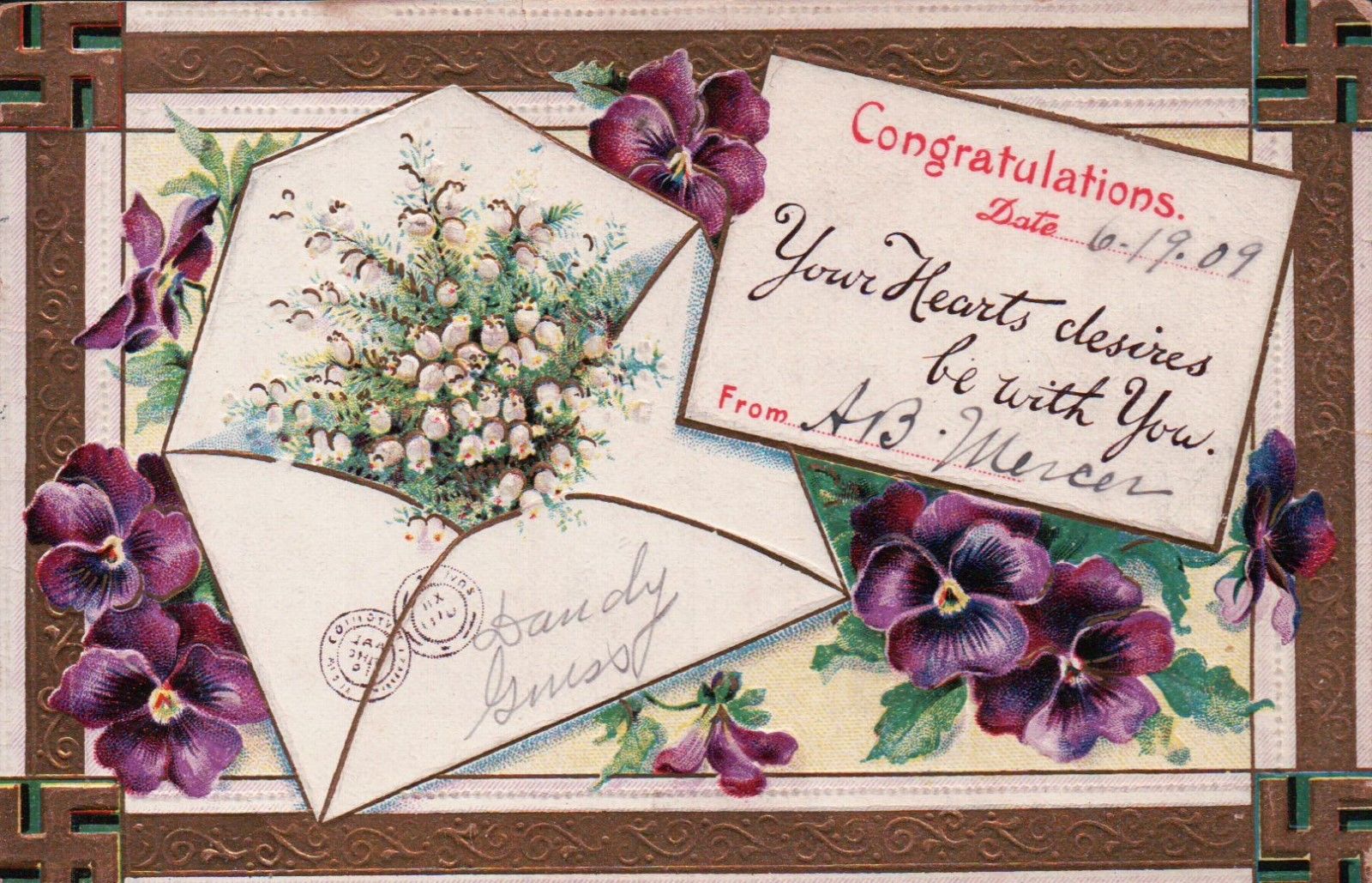 1909 VIOLETS, LILIES OF THE VALLEY, Envelope Swastika Corners Vintage ...