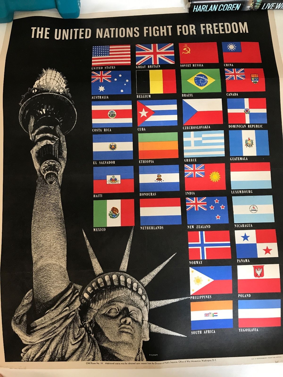 NM WWII Orig 1942 The United Nations For Freedom Poster Linen Backed ...