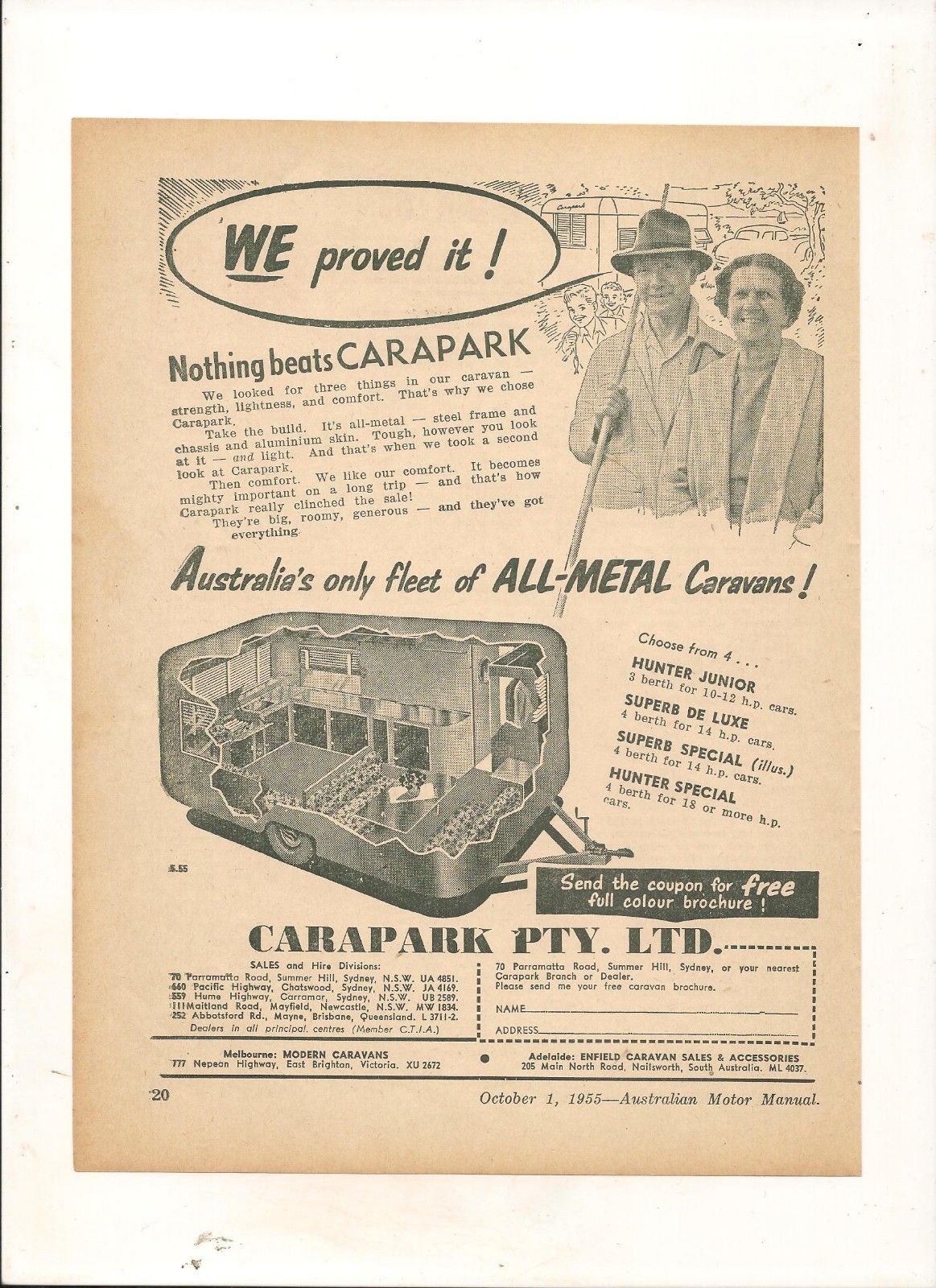 ORIGINAL VINTAGE 1955 CARAPARK "TOASTER" CARAVAN AUSTRALIAN ADVERT ...
