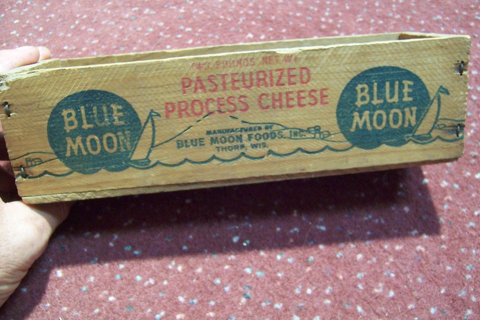 Vintage Blue Moon Process Cheese 2 Lb. Wooden Box Thorp, Wisconsin WI ...