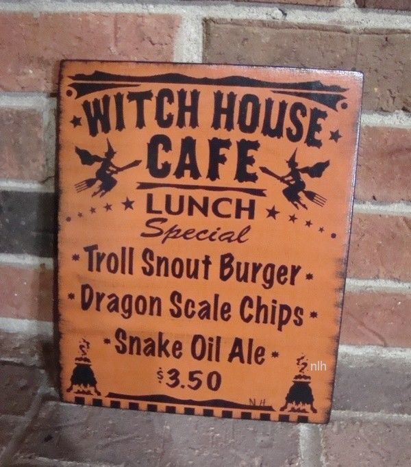 Prim. Style Halloween Wood Sign “WITCH HOUSE CAFÉ LUNCH MENU” HP ...