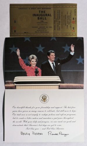 S127 VINTAGE Lot of 2 RONALD REAGAN Inaugural Ball Ticket & Greeting ...
