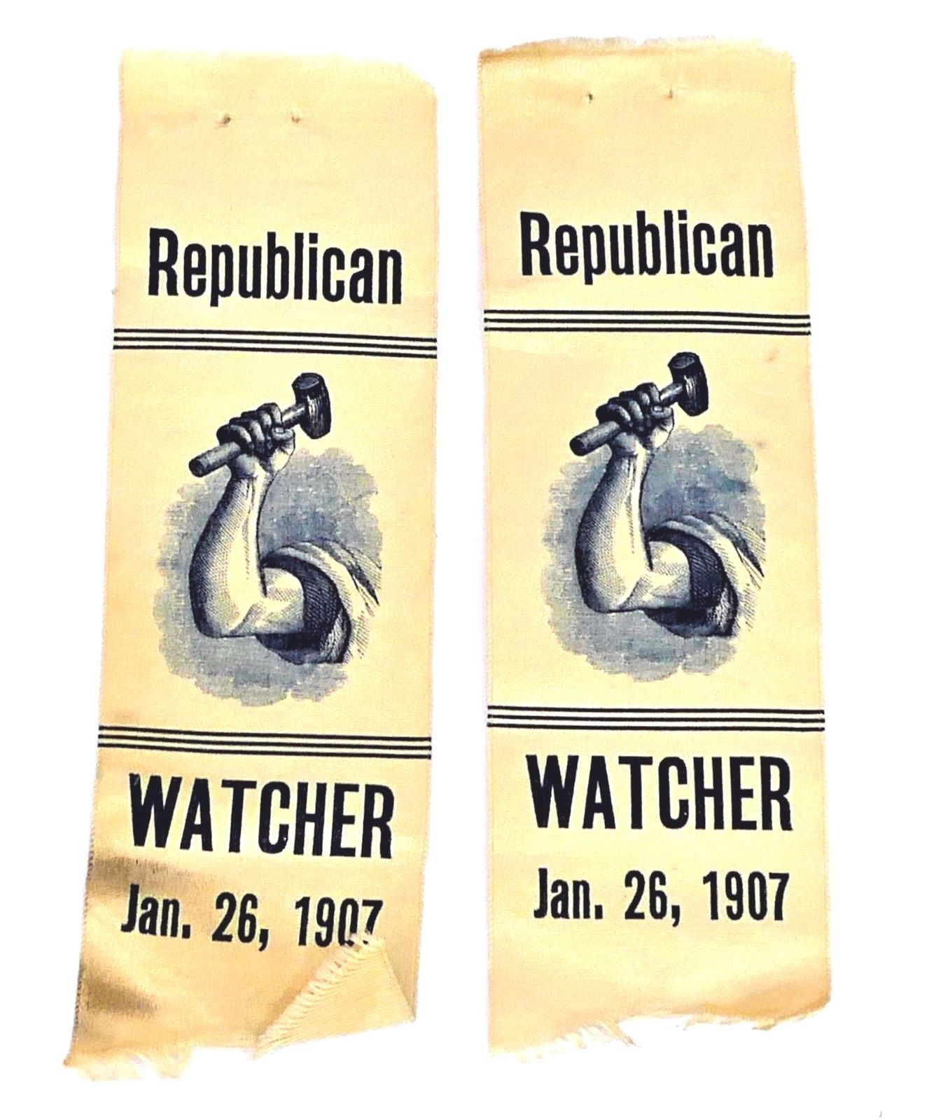 Pair Antique 1907 ~Republican Watcher~ US Political Party Campaign Silk ...