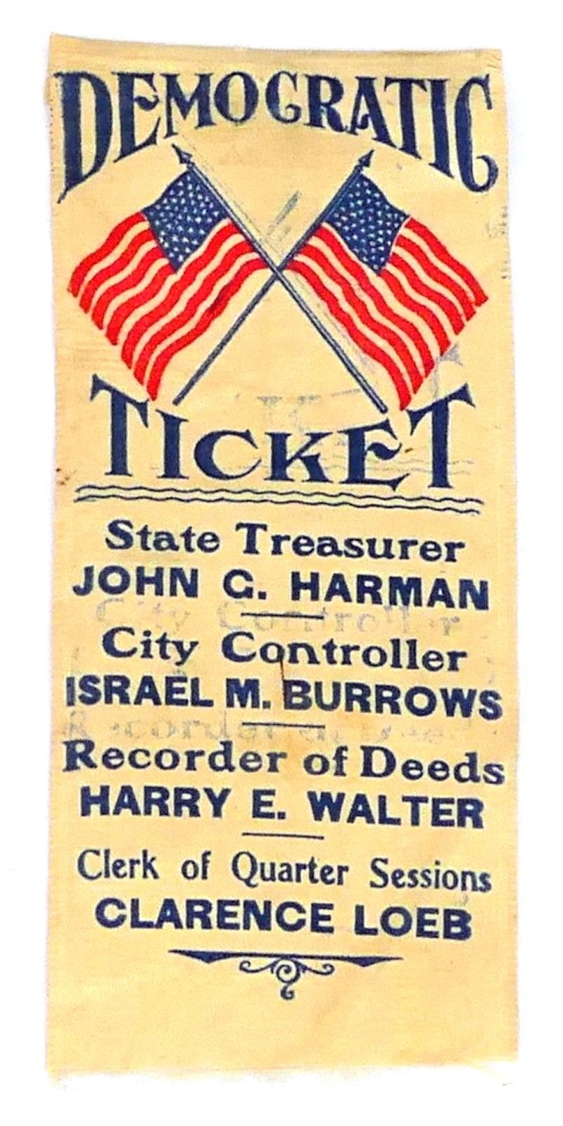 Antique Political ~Democratic Ticket~ Patriotic US Flag Campaign Silk ...