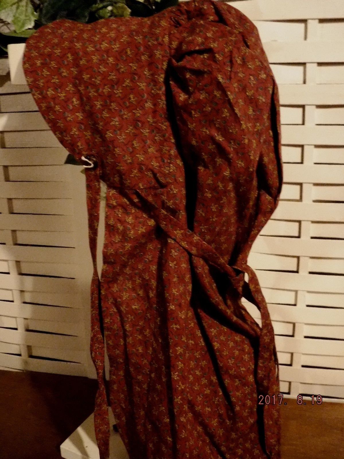 primitive tea stained prairie bonnet red iron oxide and yellow calico ...