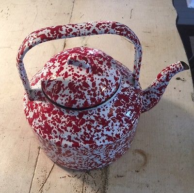 Enamelware Graniteware Tea pot Red Splatter in excellent condition ...
