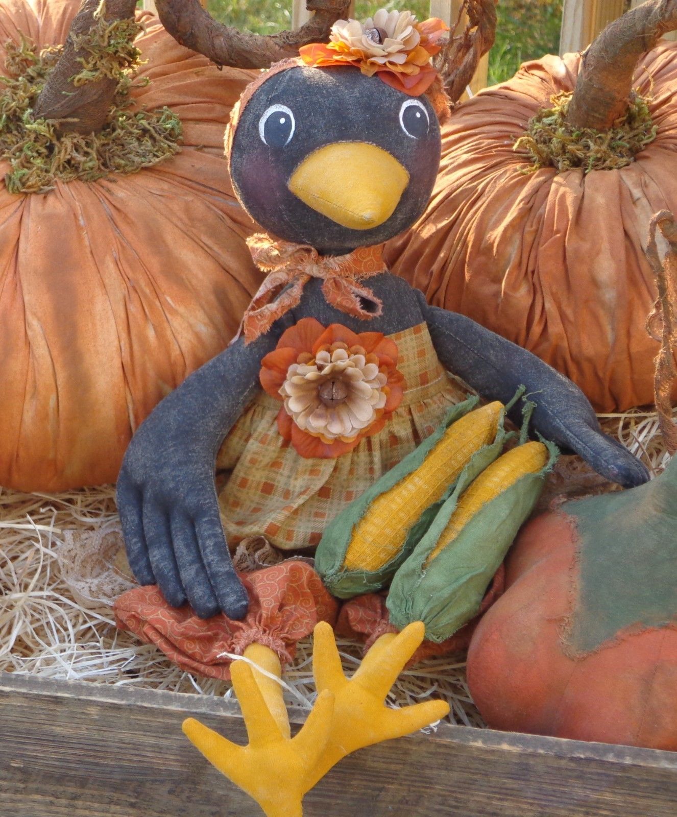 Primitive Crow Doll With Corn Autumn Decor Fall Antique Price Guide