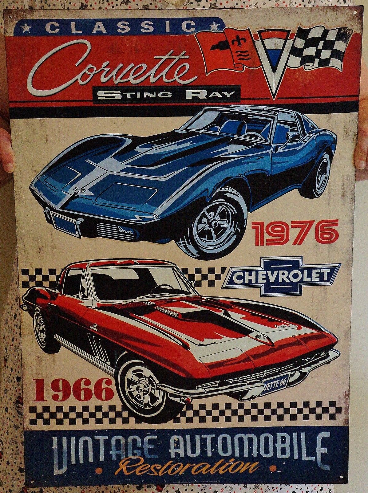 CORVETTE STINGRAY Big Embossed Metal Sign 25"X17" ~ Classic Restoration ...