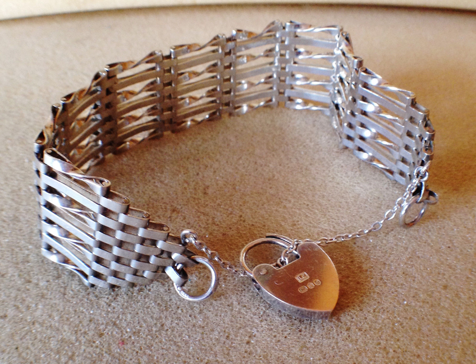 Solid silver 7 bar gate bracelet with a padlock fastener -- Antique ...