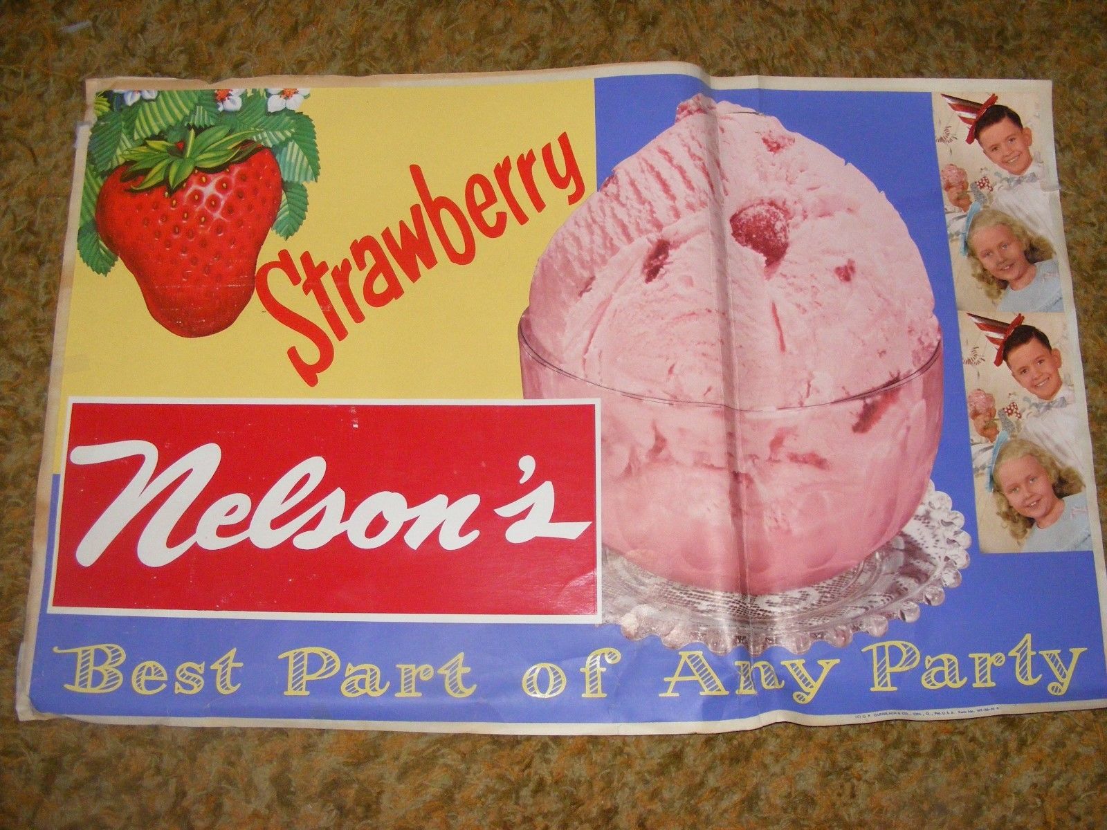 Large Vintage 1940''s-1950''s POSTER, NELSON''S ICE CREAM -- Antique ...