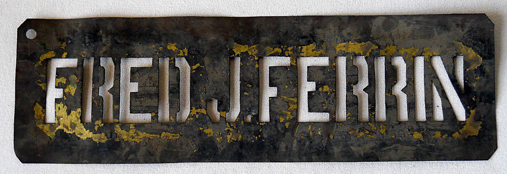 Antique Brass Stencil Advertising Sign Fred J. Ferrin Farm Tool Chest ...