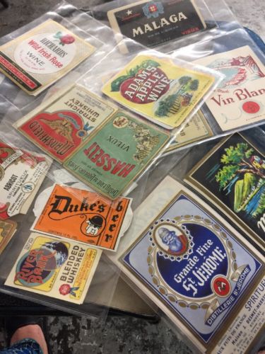 Lot of 30+ Vintage 1930''s-60s WINE BEER WHISKEY VODKA LABELS Decoupage