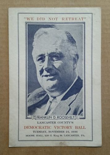 Lancaster County,Pa. Democratic Victory Ball Program,1936 -- Antique ...