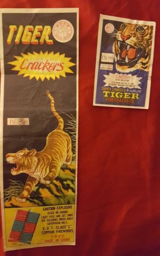 Vintage Tiger Brand Firecracker Pack Labels pair (2) 80''s and 16''s ...