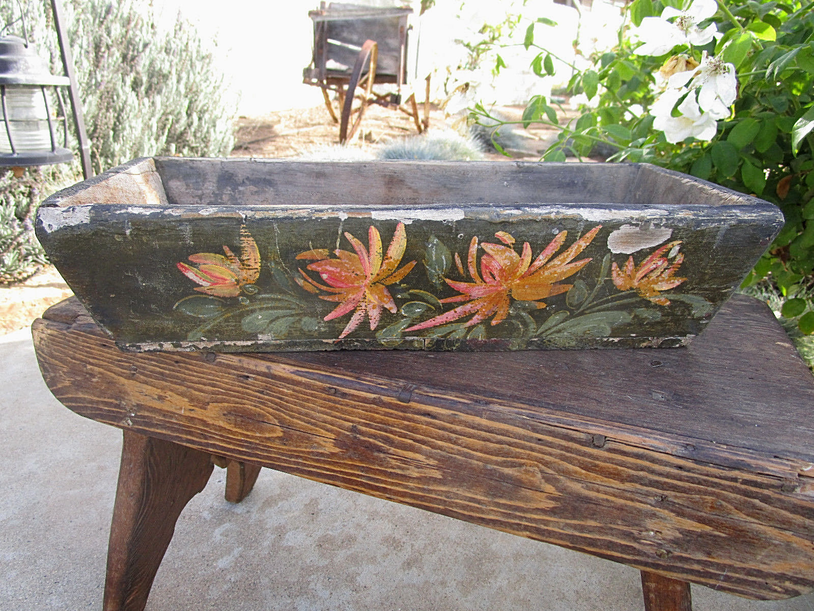 PRIMITIVE CANTED WOOD FOLK ART CANDLE BOX ~ ORIGINAL TOLE PAINT FLOWERS ...