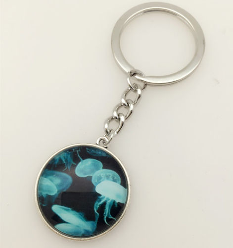 Vintage jellyfish Cabochon Tibetan silver Glass Chain Pendant Metal Key ...