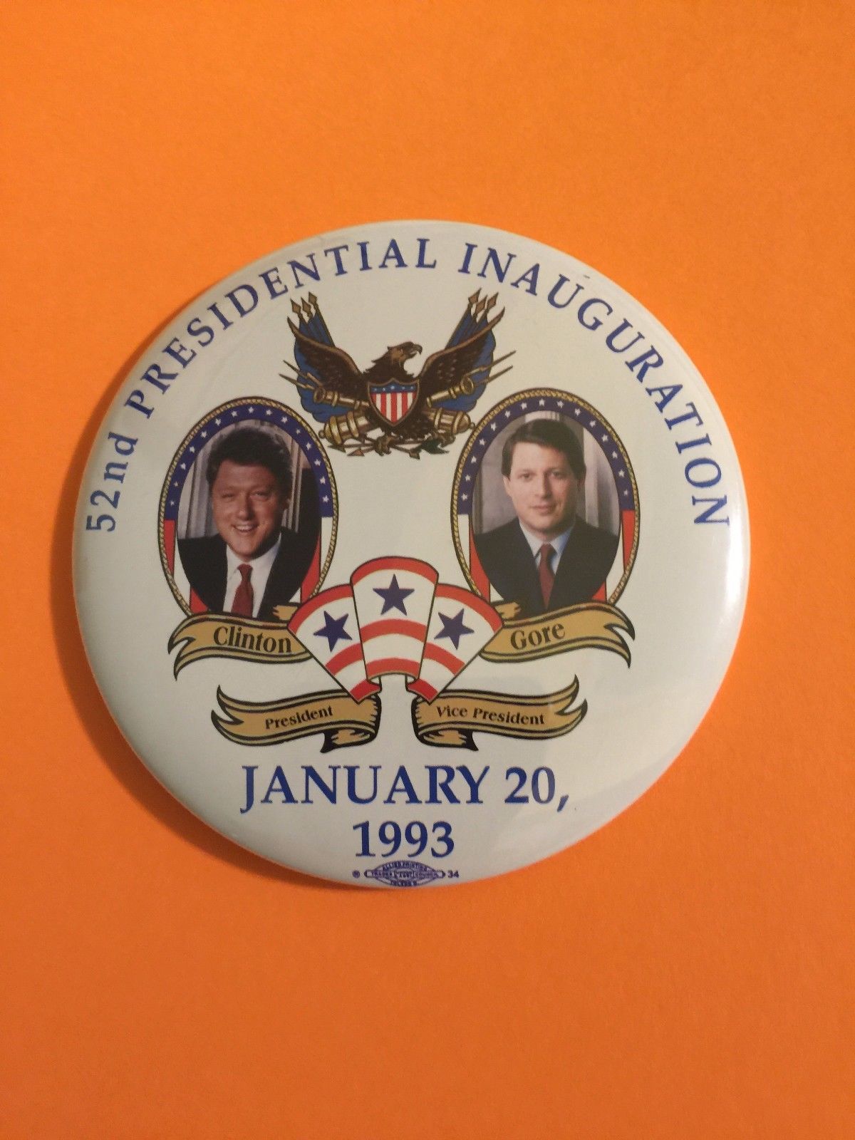 52nd Presidential Inauguration button with pin-back; ~3 1/2 inches ...