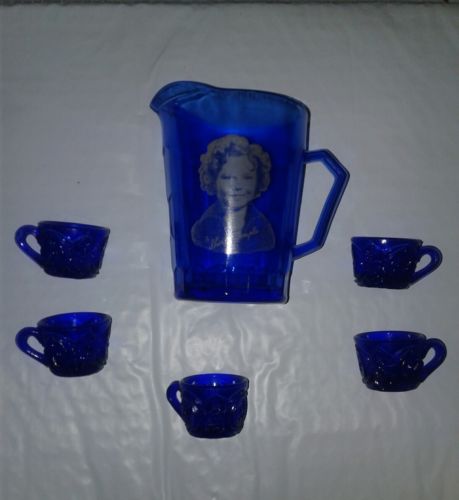 Vintage 1930s Hazel Atlas Cobalt Blue Glass Shirley Temple 4 12 Milk Pitcher Antique