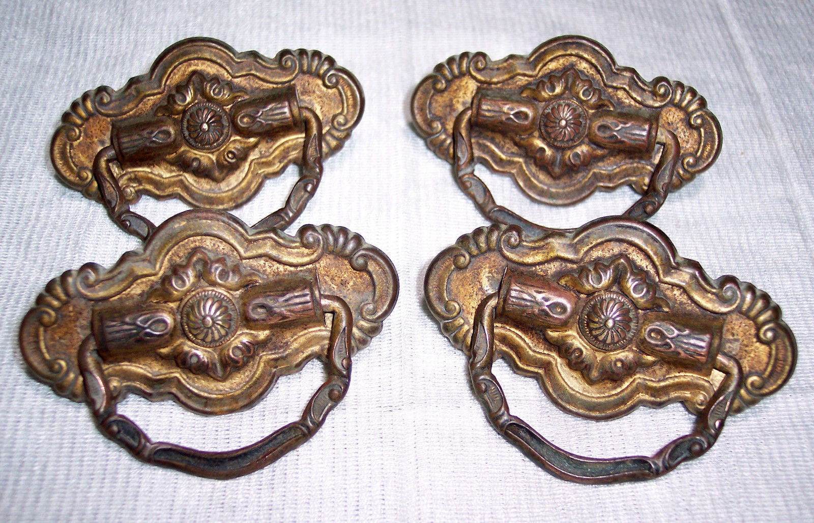4 Antique Vintage Victorian Brass Finish Log Drawer Handles Furniture ...
