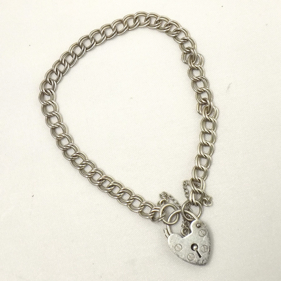 Vintage Stirling Silver Padlock Fastened Charm Bracelet -- Antique ...
