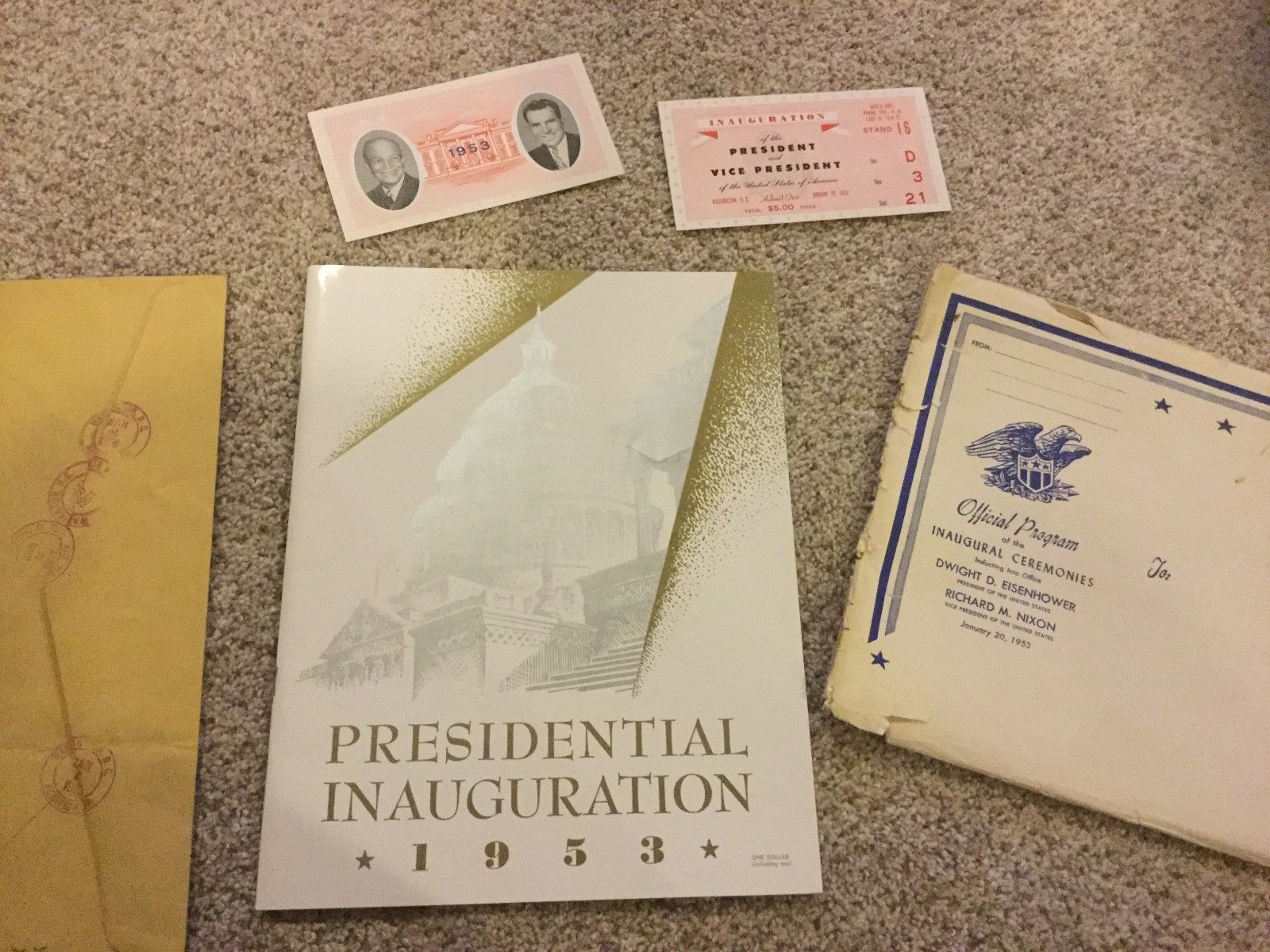 Lot of 2 1953 Inauguration Eisenhower/Nixon Tickets With program ...