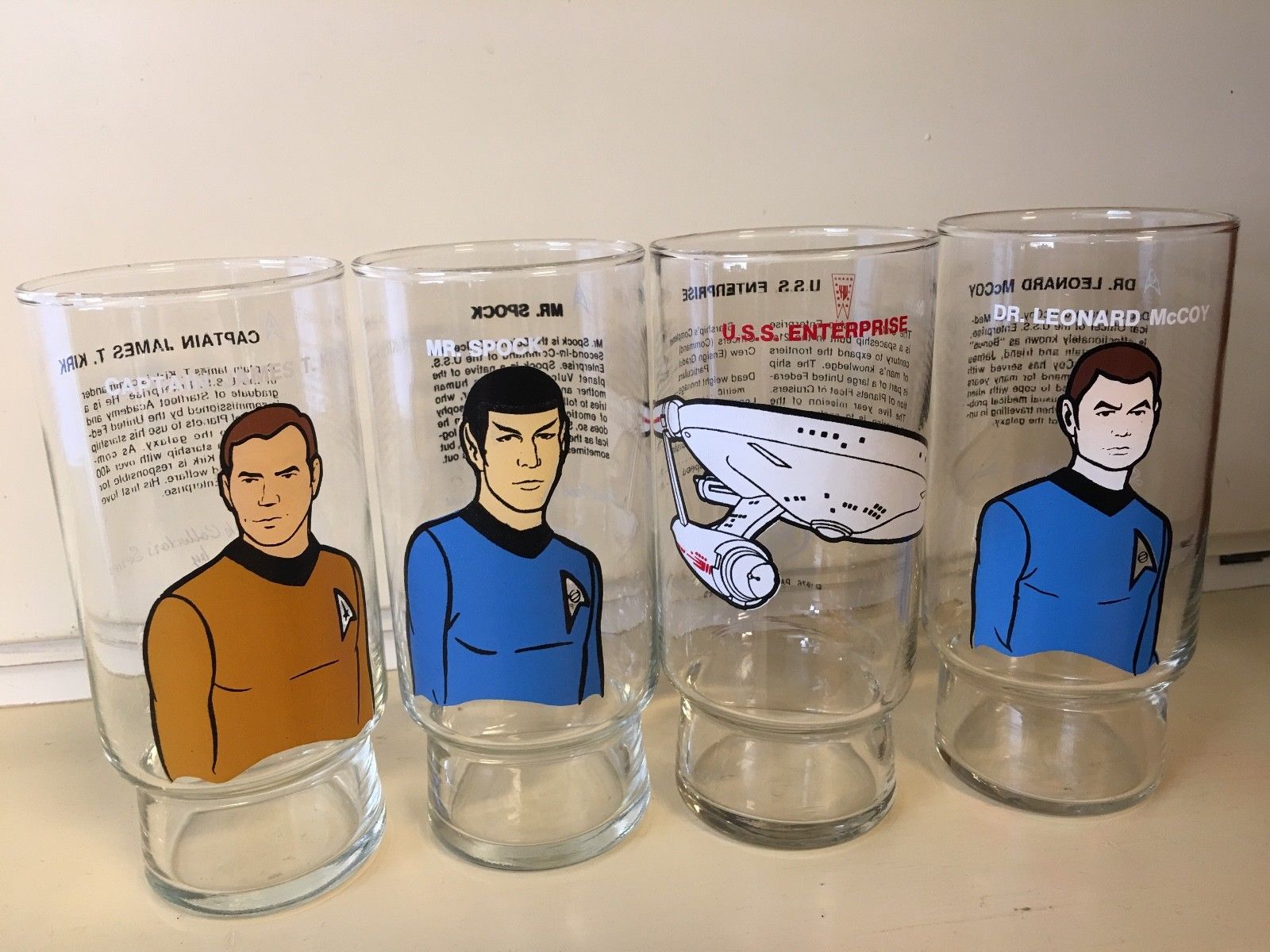 1976 Dr Pepper Star Trek Drinking Glasses James Kirk Spock Dr Mccoy Enterprise Antique Price